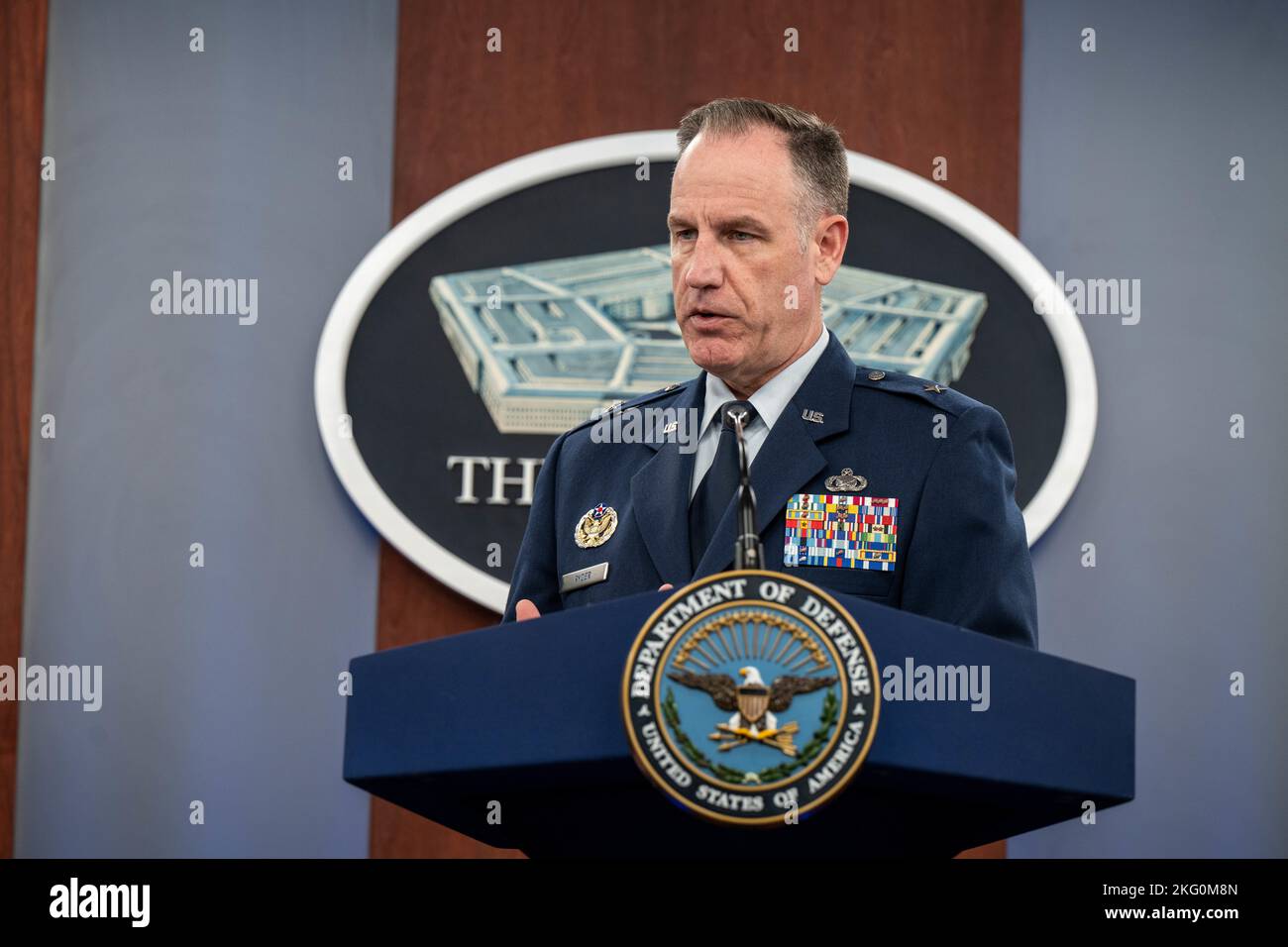 Pentagon Press Secretary Air Force Brig. Gen. Pat Ryder speaks to ...
