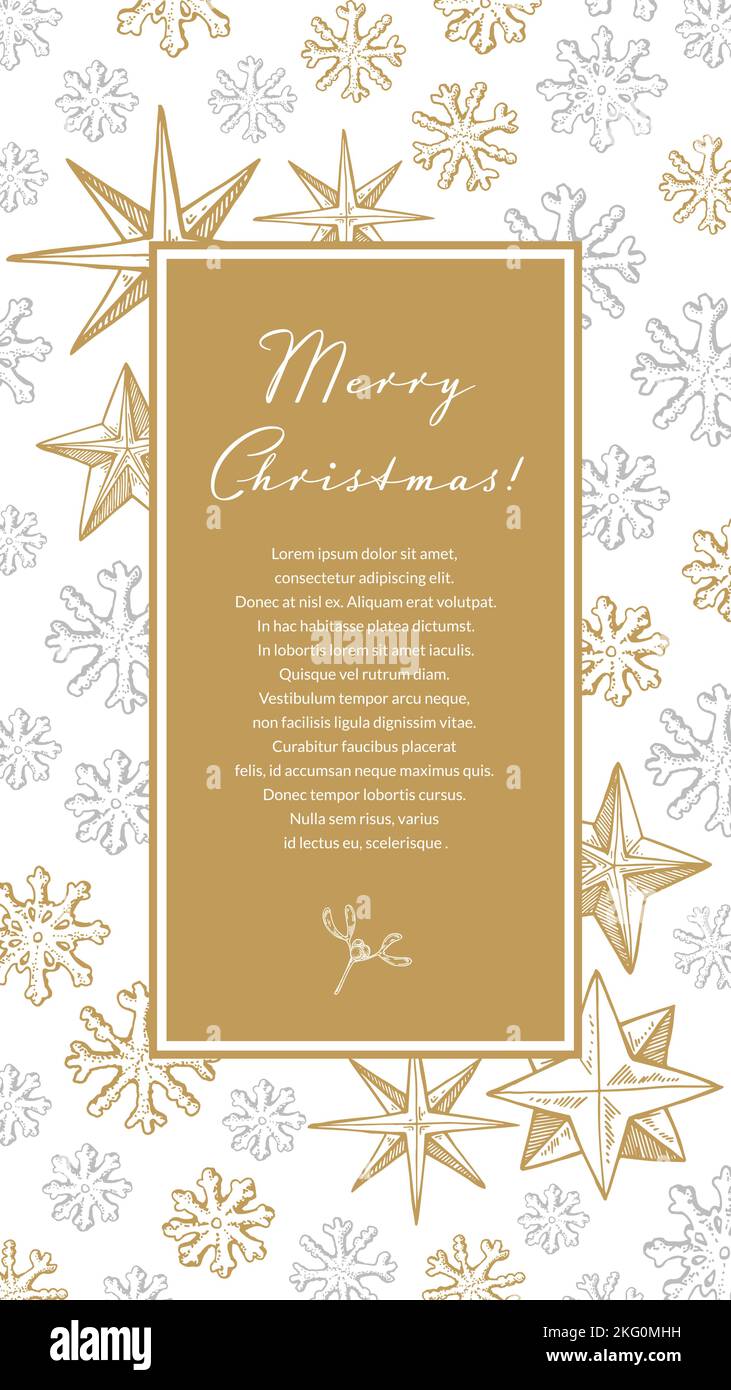 Merry Christmas and Happy New Year vertical greeting card with hand ...