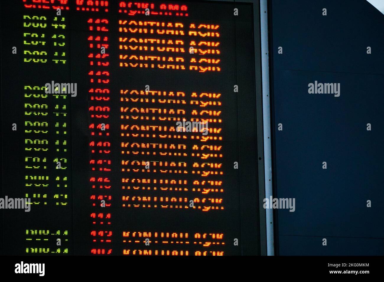 A closeup of led departure chart board at Esenboga airport in Ankara ...