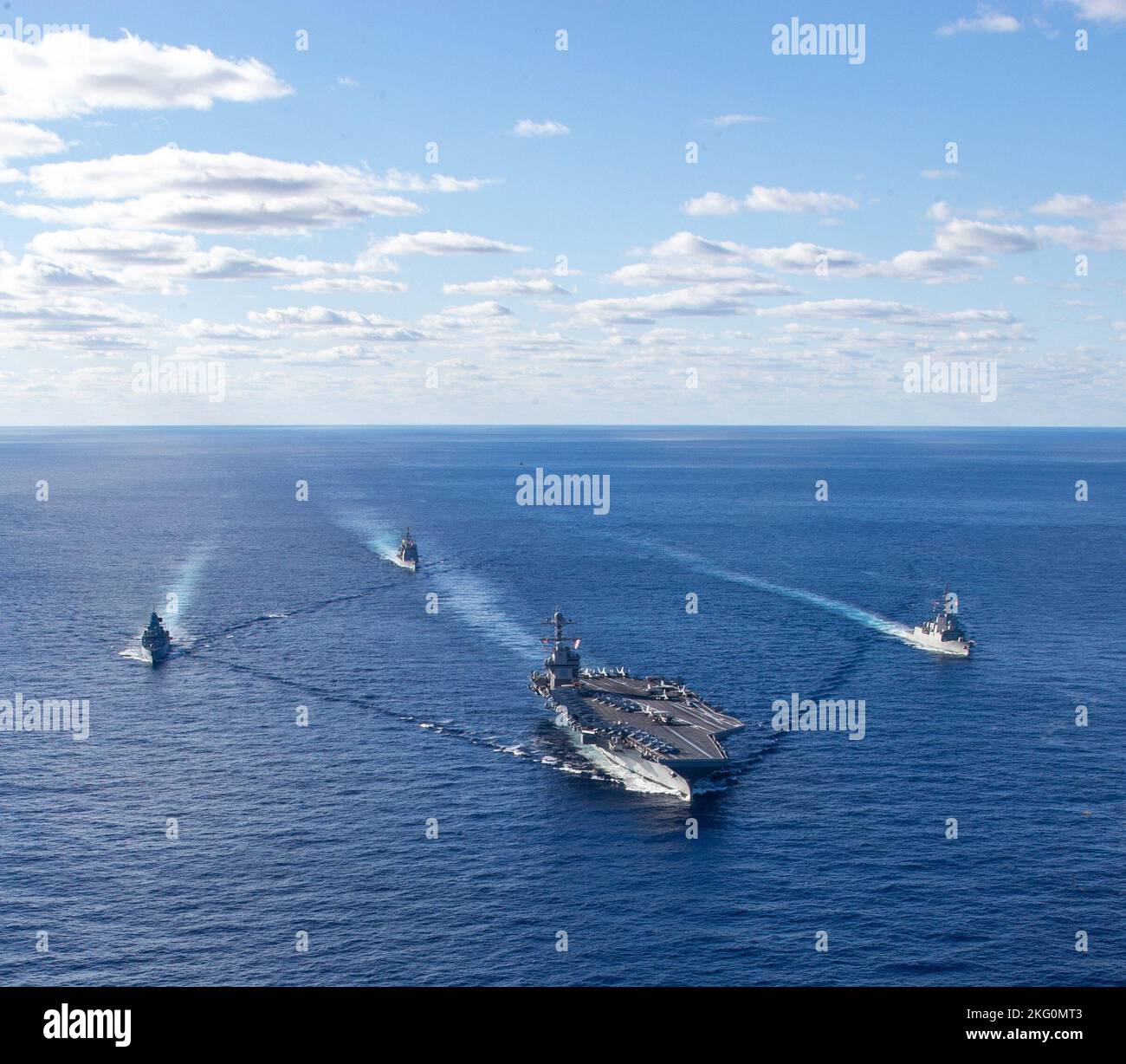 The first-in-class aircraft carrier USS Gerald R. Ford (CVN 78) steams ...