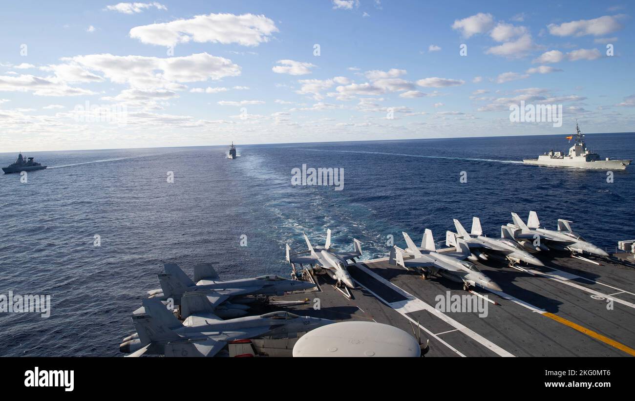 The first-in-class aircraft carrier USS Gerald R. Ford (CVN 78) steams ...
