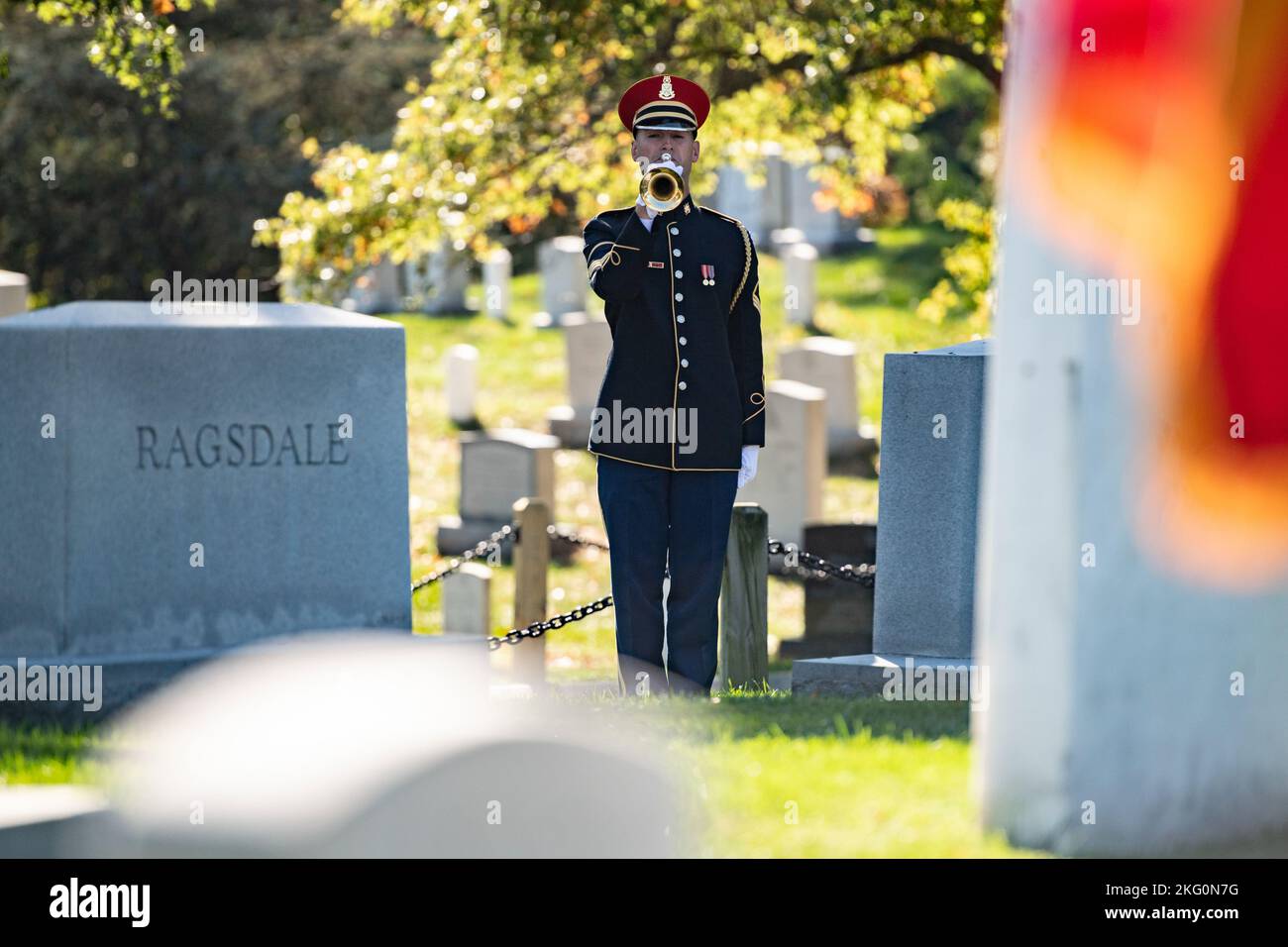 A bugler from the U.S. Army Band, "Pershing's Own", plays 'Taps' during ...