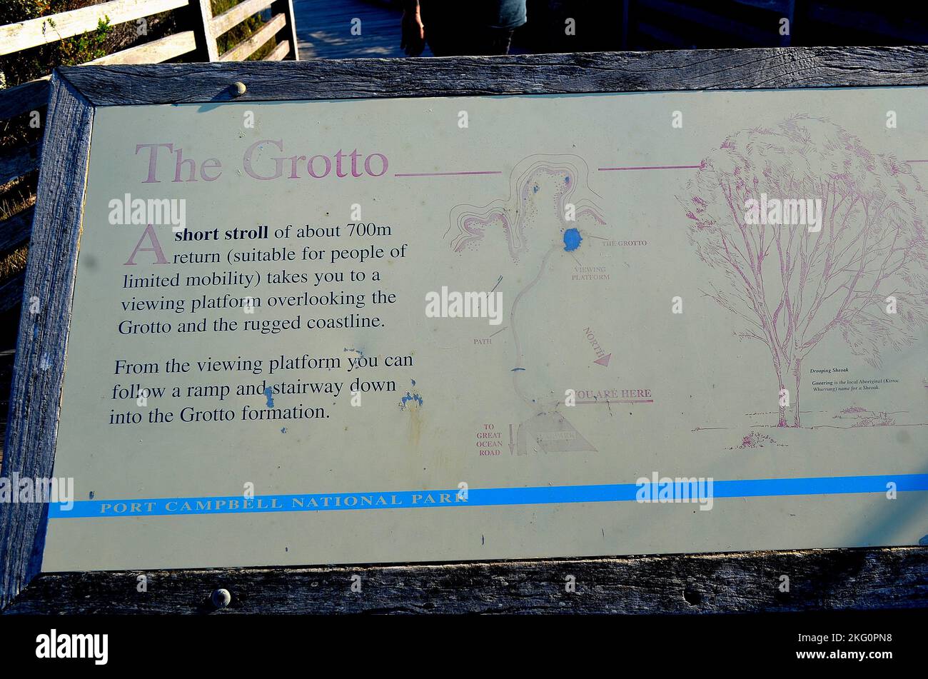 Signage for tourists visiting The Grotto on the Great Ocean Road in ...