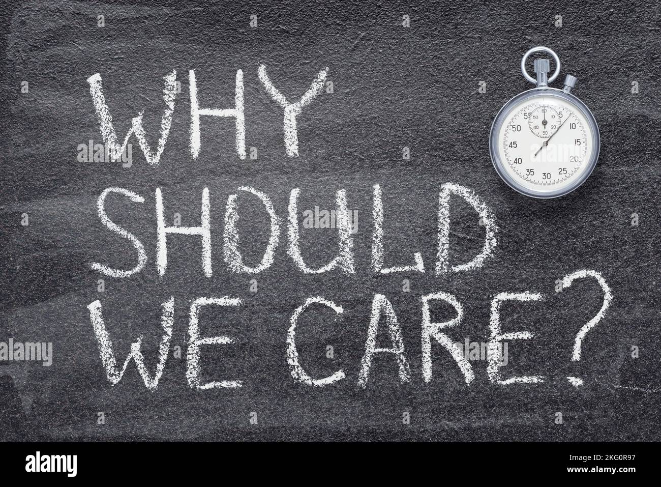 why should we care question written on chalkboard with vintage precise ...