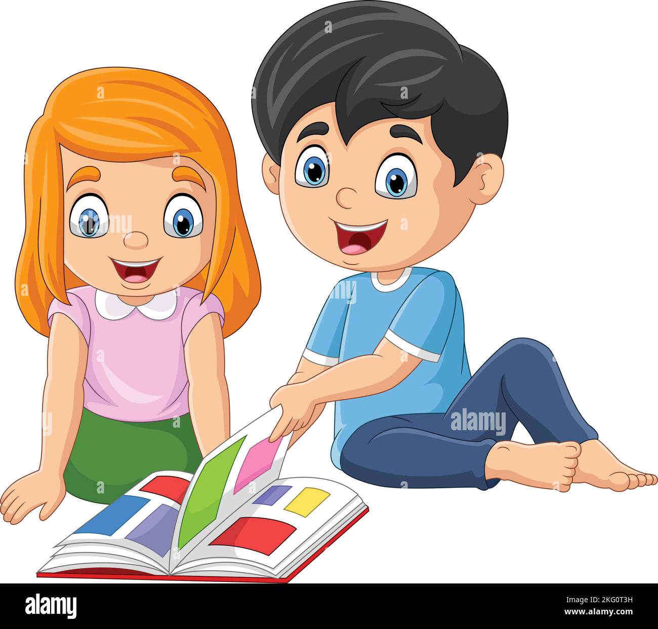Cartoon happy children reading a book Stock Vector Image & Art - Alamy