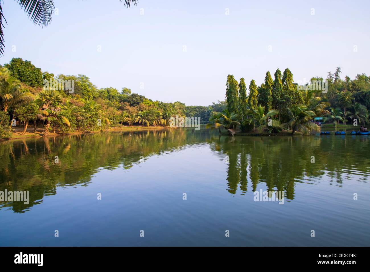 Natural landscape view Reflection of trees in the lake water against ...