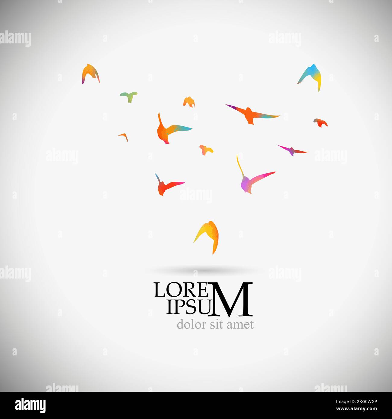 Abstract colored flying birds. Mixed media. Multi-colored birds logo ...