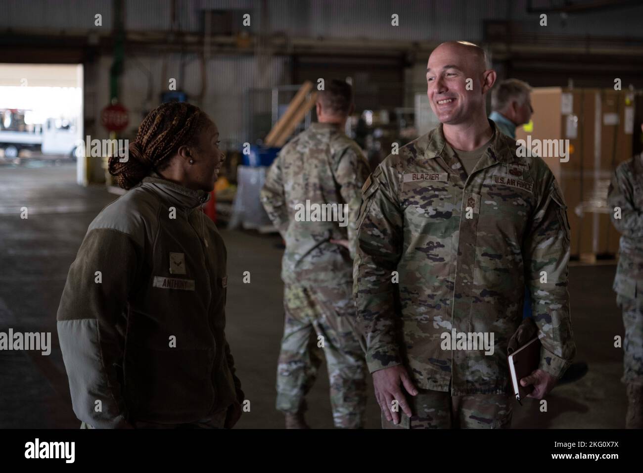 U.S. Air Force Airman 1st Class Jasmon Anthony, left, 60th Aerial Port ...