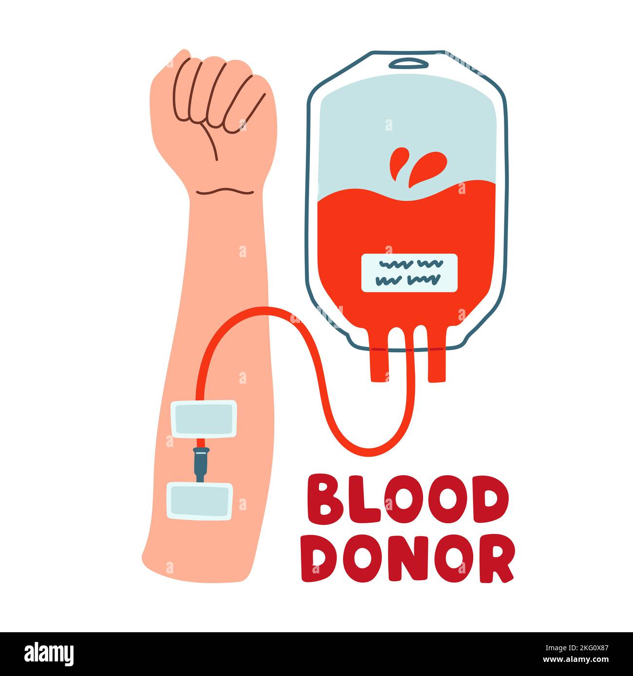 Blood donor, blood bag and hand. Hand drawn Vector illustrations ...