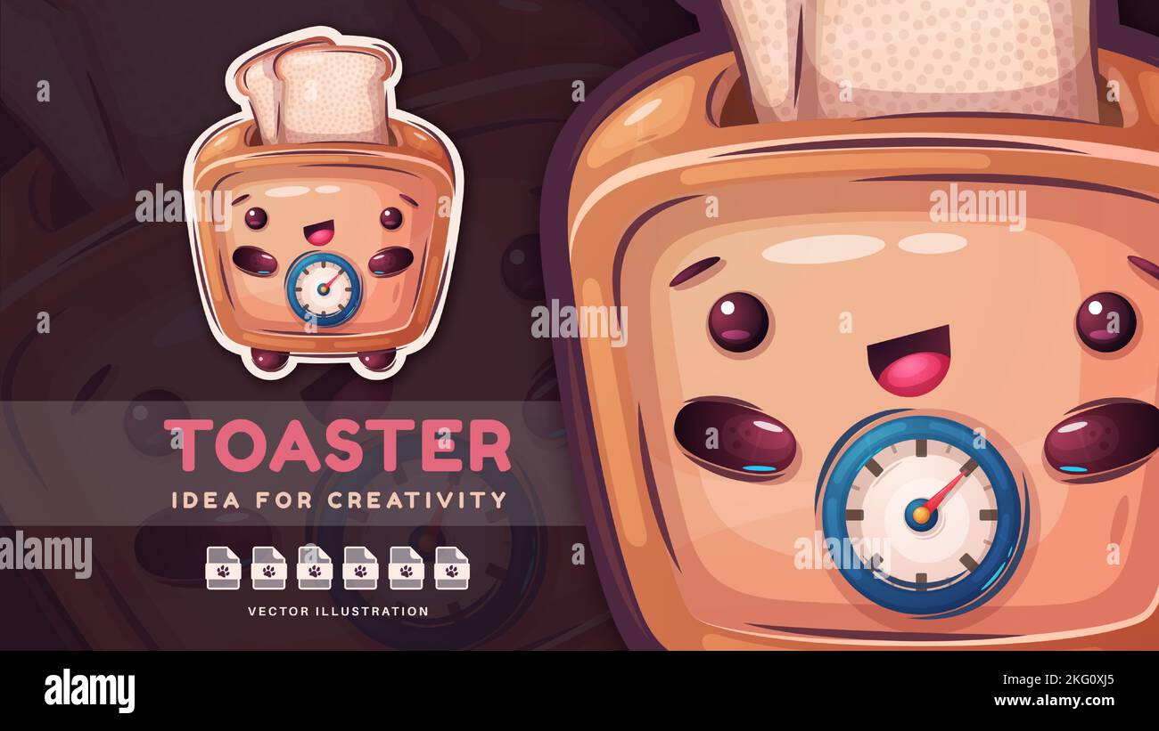 Cartoon character adorable toaster, hand drawn style kids illustration ...