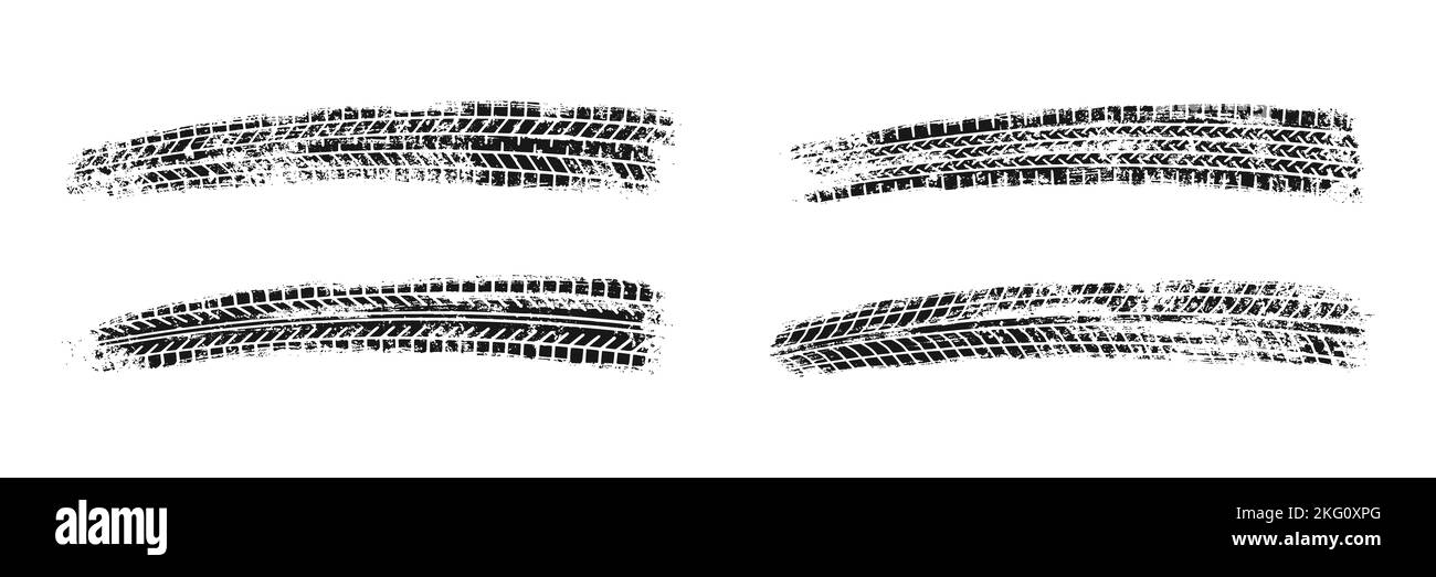 Auto tire tread grunge set. Car and motorcycle tire pattern, wheel tyre tread track. Black tyre ...