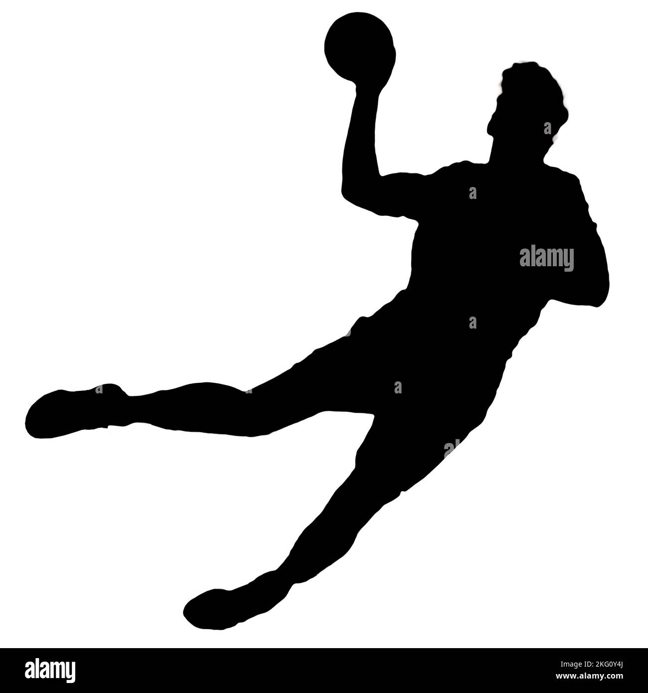 Handball player as silhouette isolated on white while throwing a ball ...