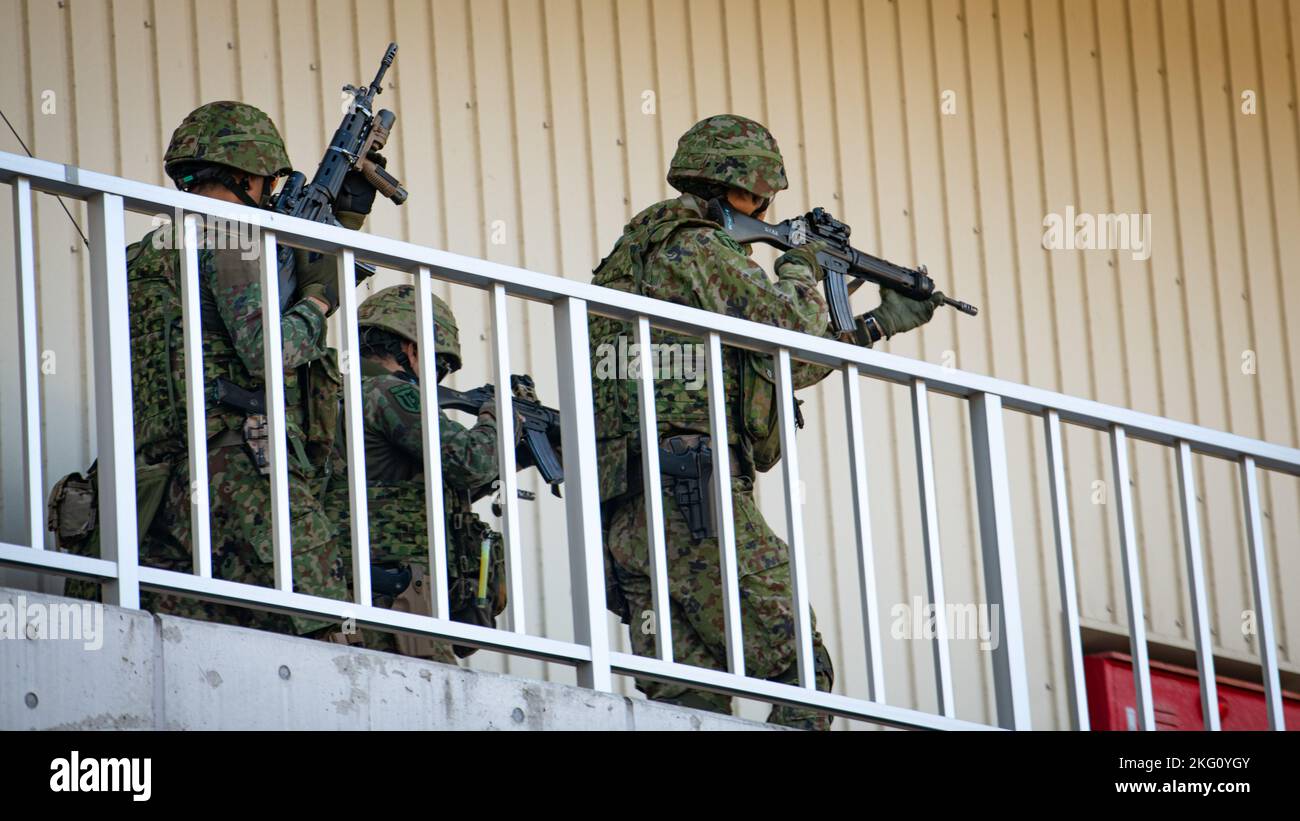Japanese Ground Self-Defense Force (JGSDF) soldiers conduct close ...