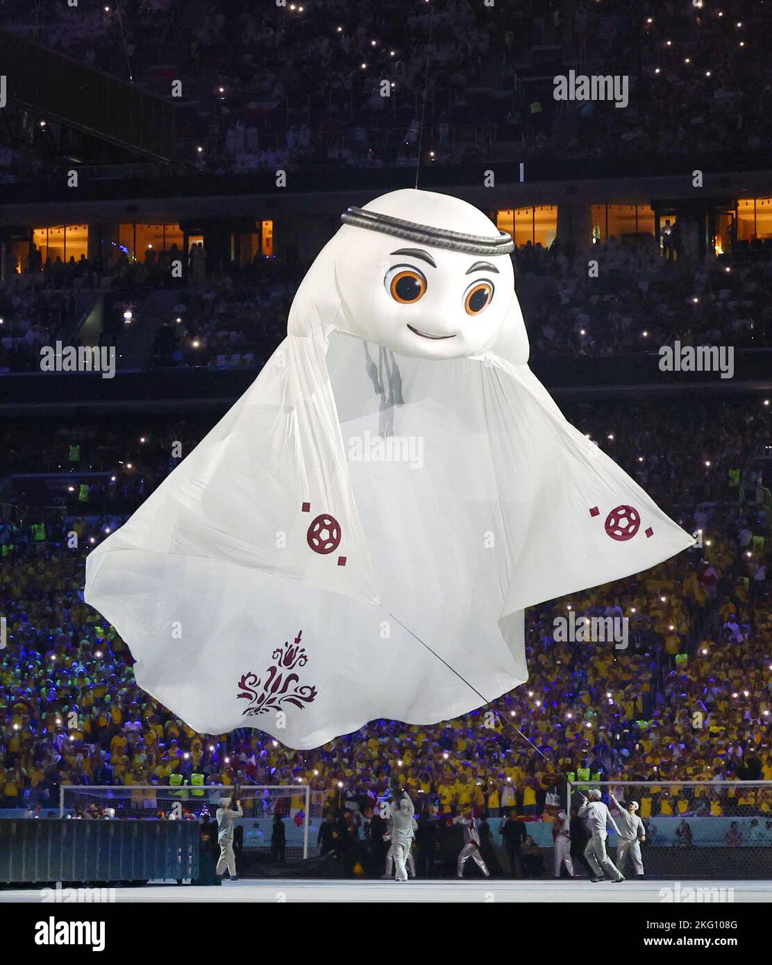 La eeb The Mascot Of The 2022 FIFA World Cup Floats In The Air During La eeb The Mascot Of The 2022 FIFA World Cup Floats In The Air During