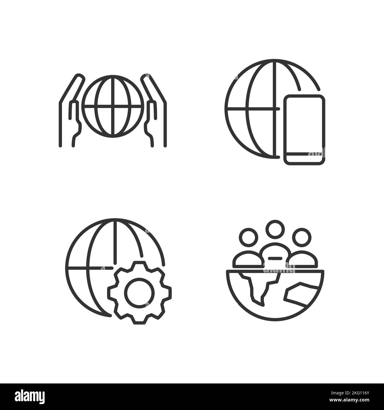 Globalization process pixel perfect linear icons set Stock Vector Image ...