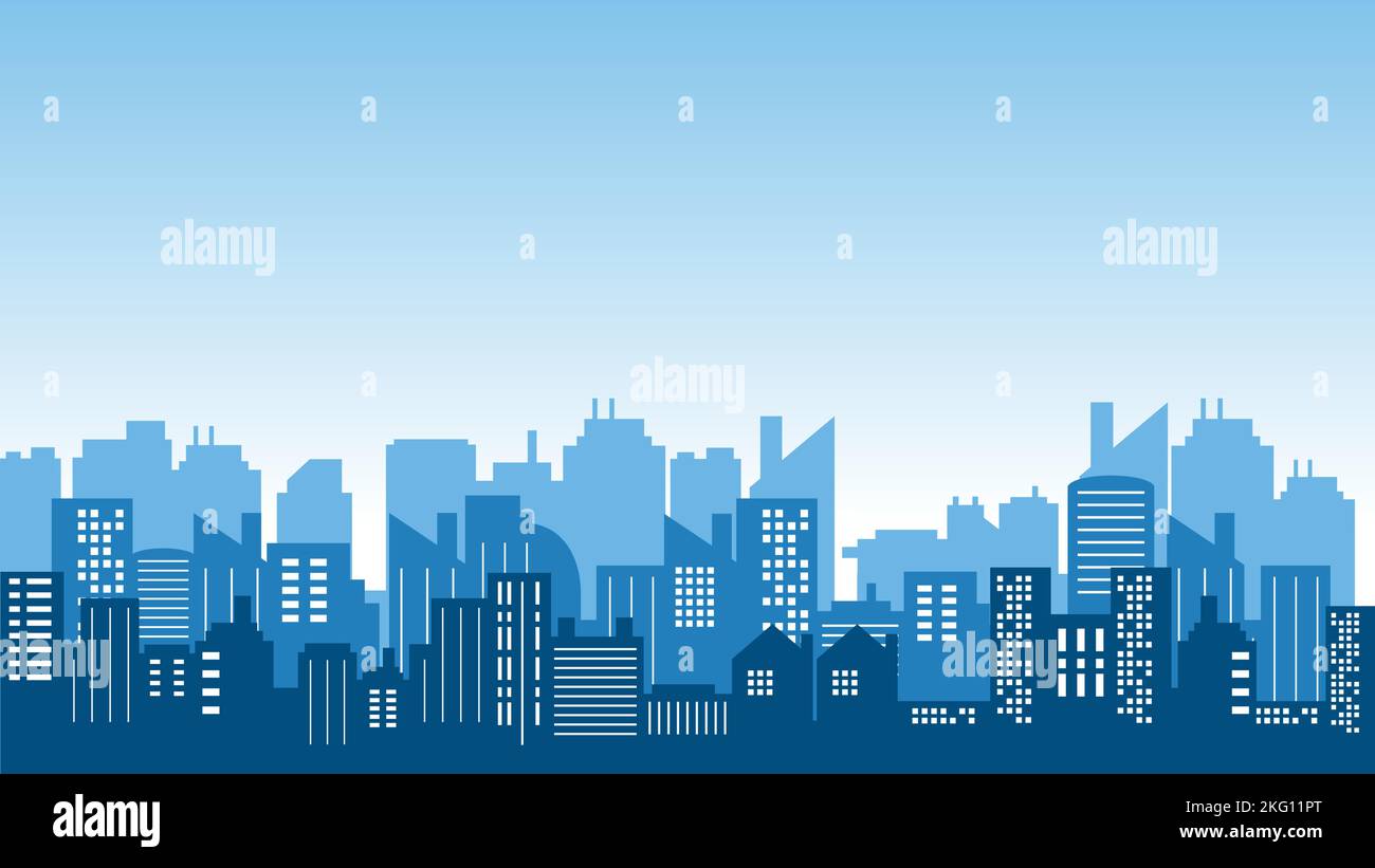 Illustration of the city in the morning with many buildings Stock ...