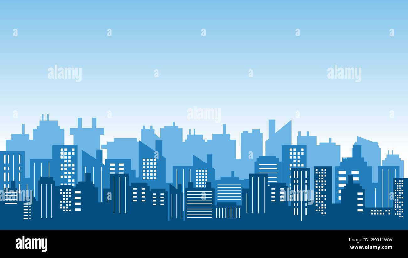 Gradation of blue and white sky from the silhouette of a city Stock ...