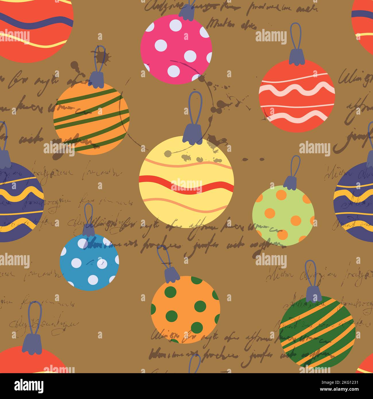 Christmas seamless pattern retro balls, toys. Doodle vintage icons ...