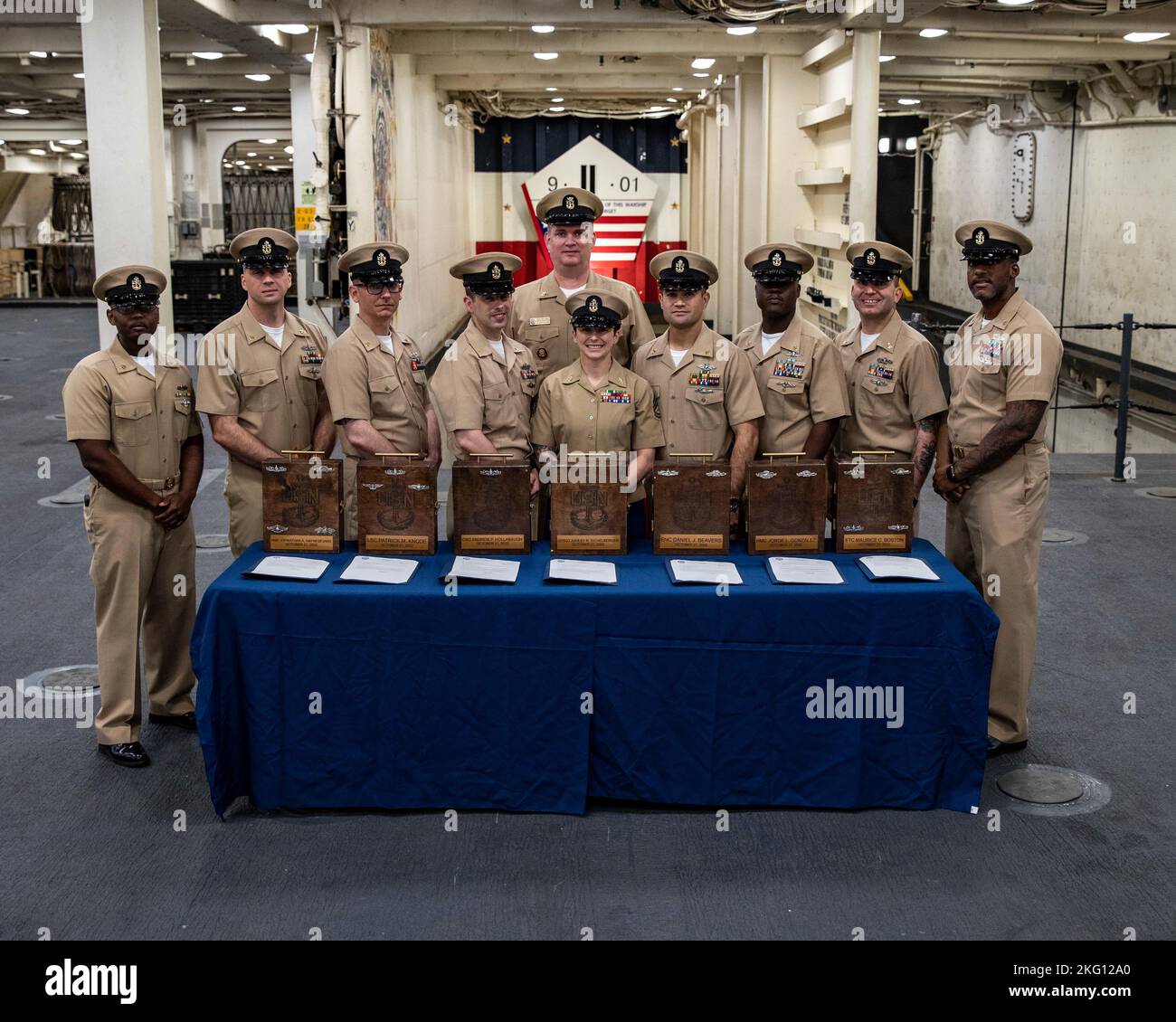 U.S. Navy chief petty officers assigned to the San Antonio-class ...