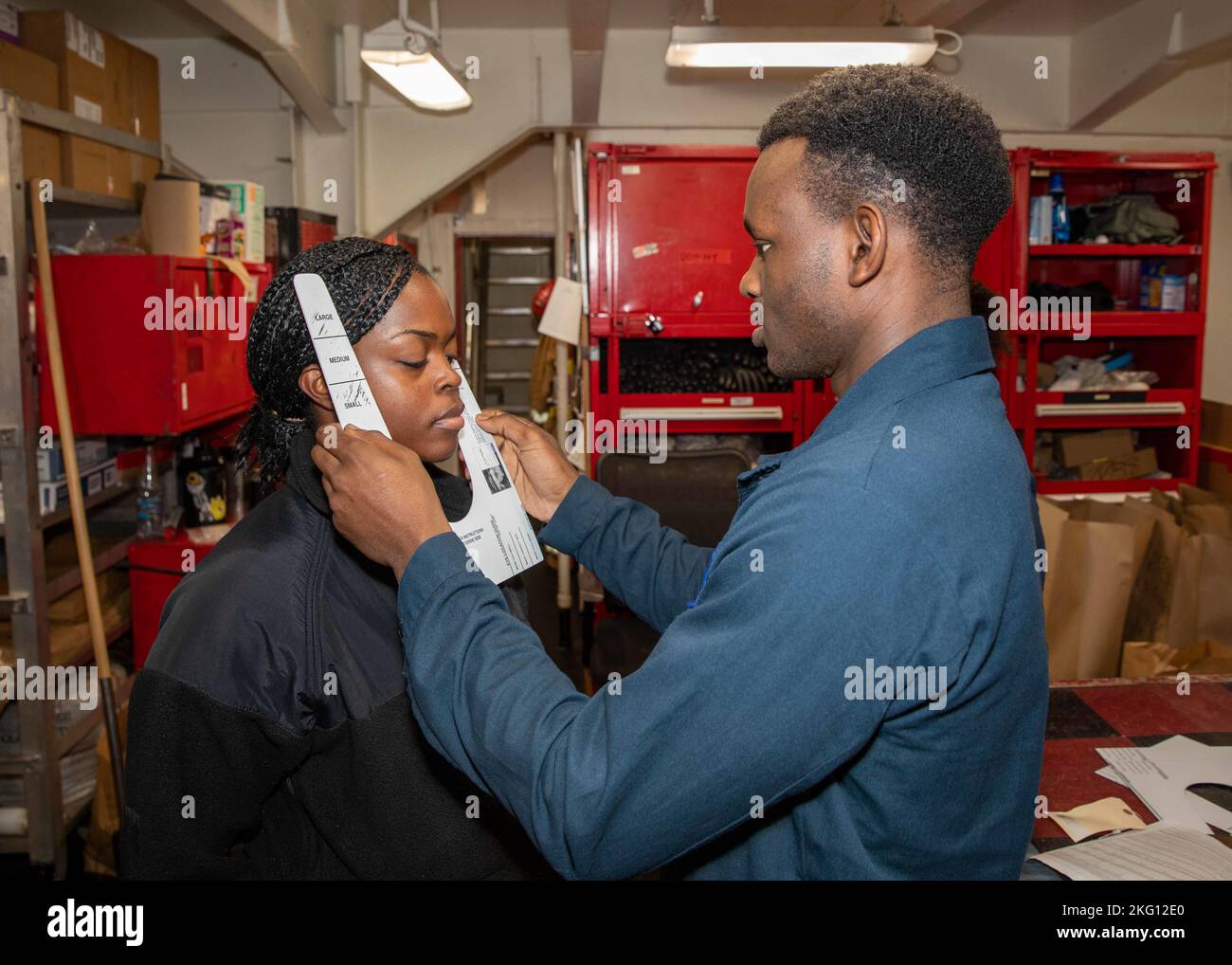 221021-N-ET093-2011 ADRIATIC SEA (Oct 21, 2022) Damage Controlman 2nd Class Eric Mburu, right ...