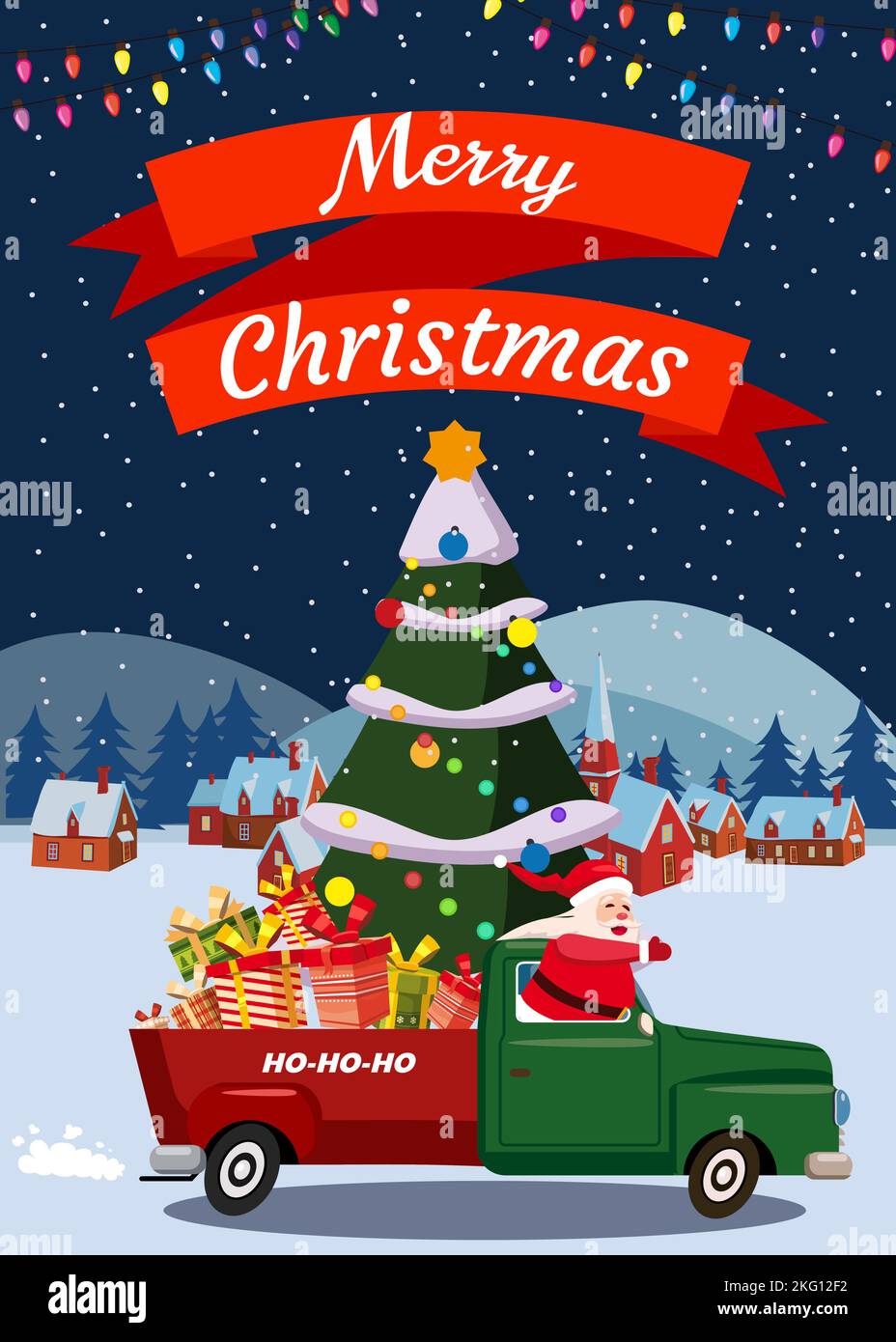 Poster Santa Claus drives an old retro car, truck Stock Vector Image ...