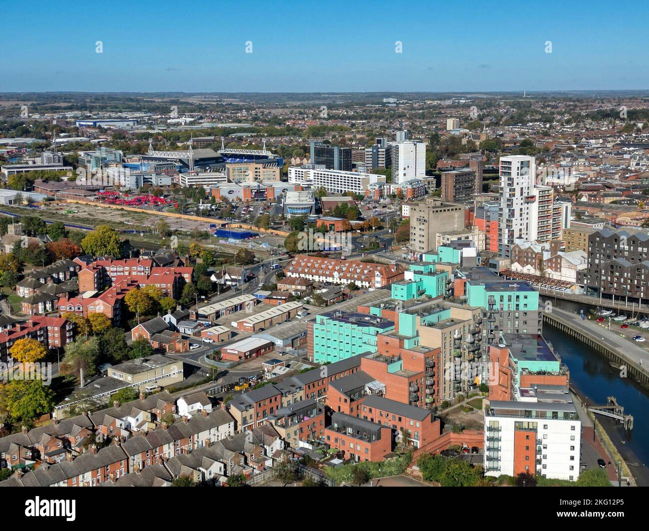 A drone view of Ipswich on a sunny day in Suffolk, England Stock Photo ...