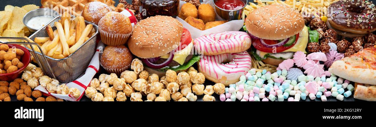 Unhealthy products. food bad for figure, skin, heart and teeth ...
