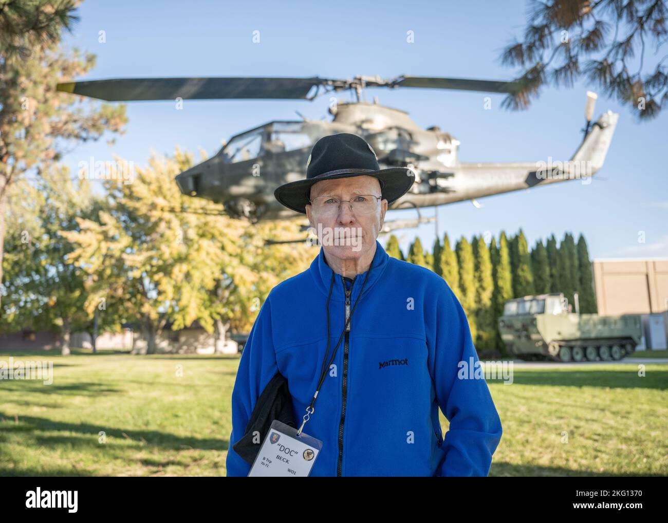 Marvin "Doc" Beck Jr. poses for a photo Oct. 21, 2022, next to the AH-1 ...