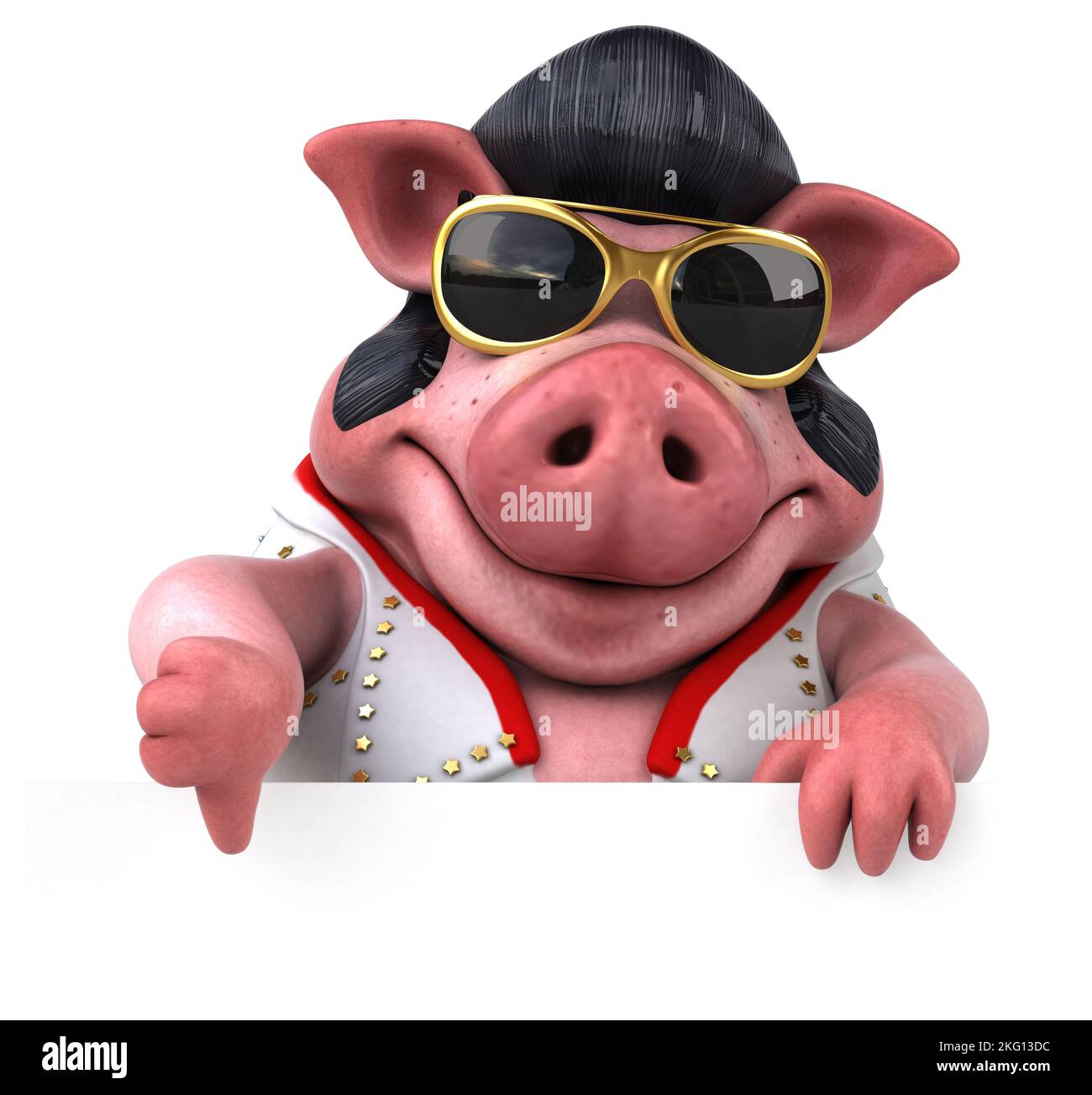 Fun 3D cartoon illustration of a pig rocker Stock Photo - Alamy