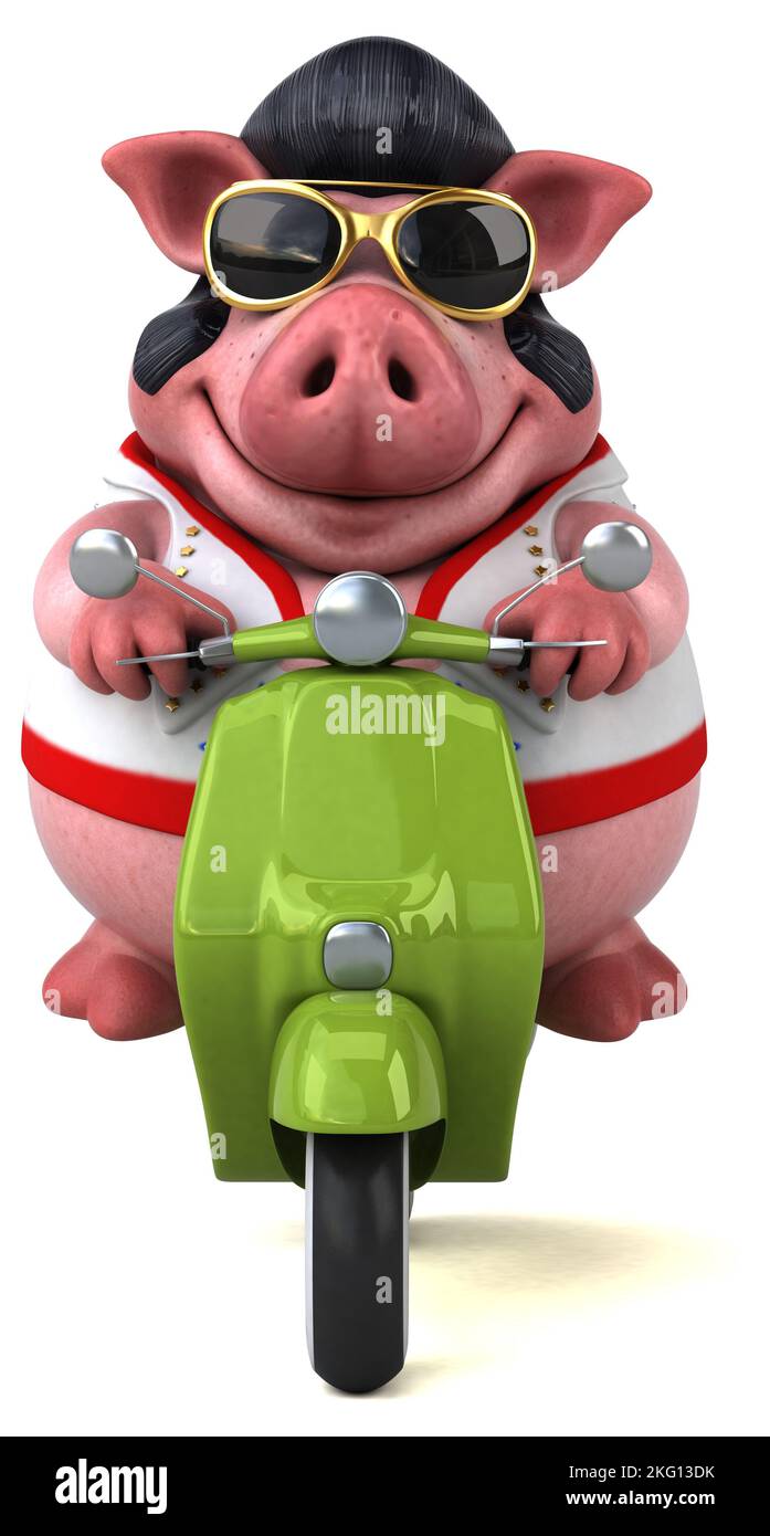 Fun 3D cartoon illustration of a pig rocker Stock Photo - Alamy