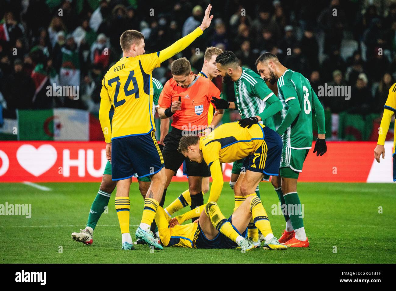 Malmoe, Sweden. 19th, November 2022. Viktor Claesson (7) is checking up ...
