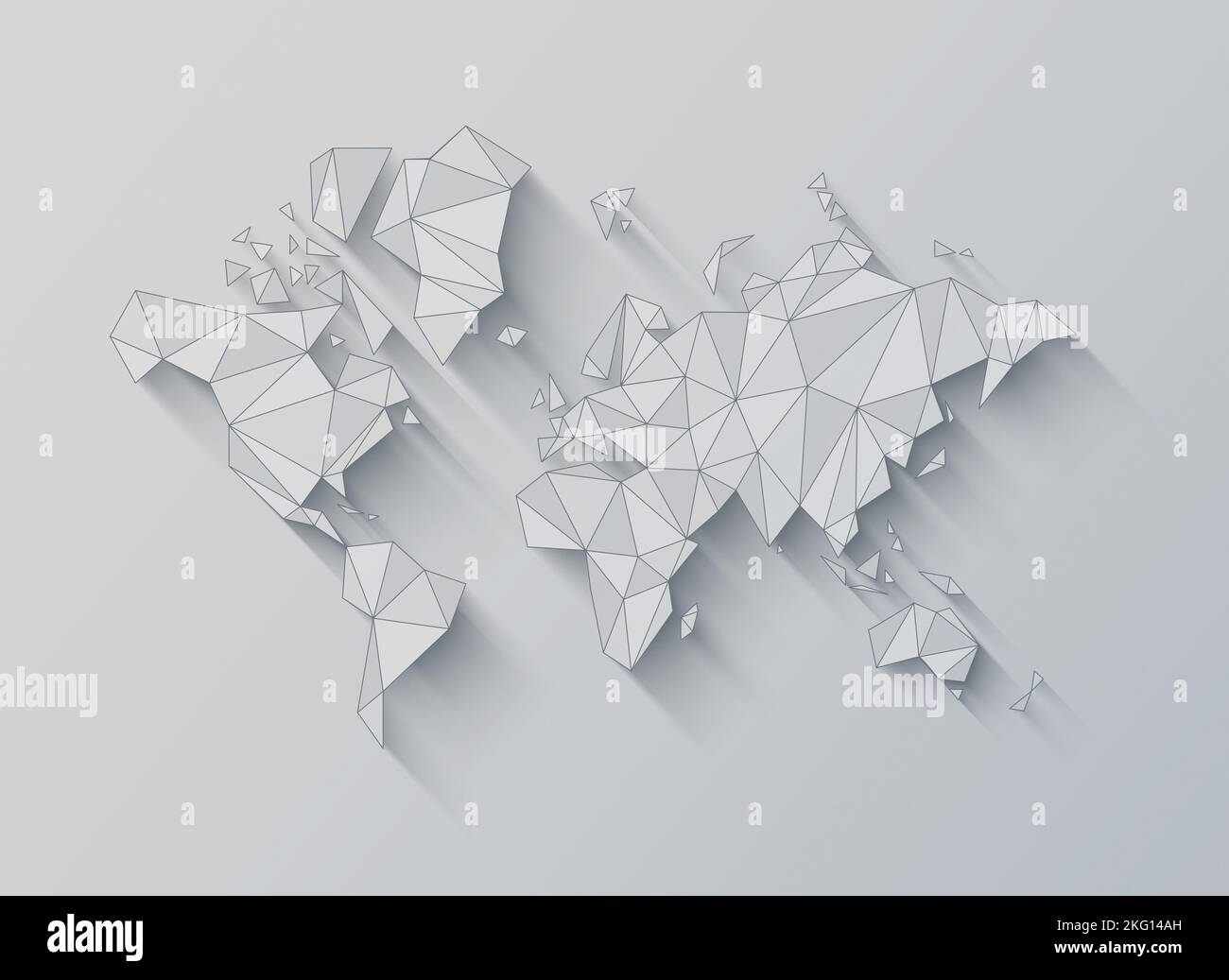 World map shape made of polygons. 3D illustration isolated on a white ...