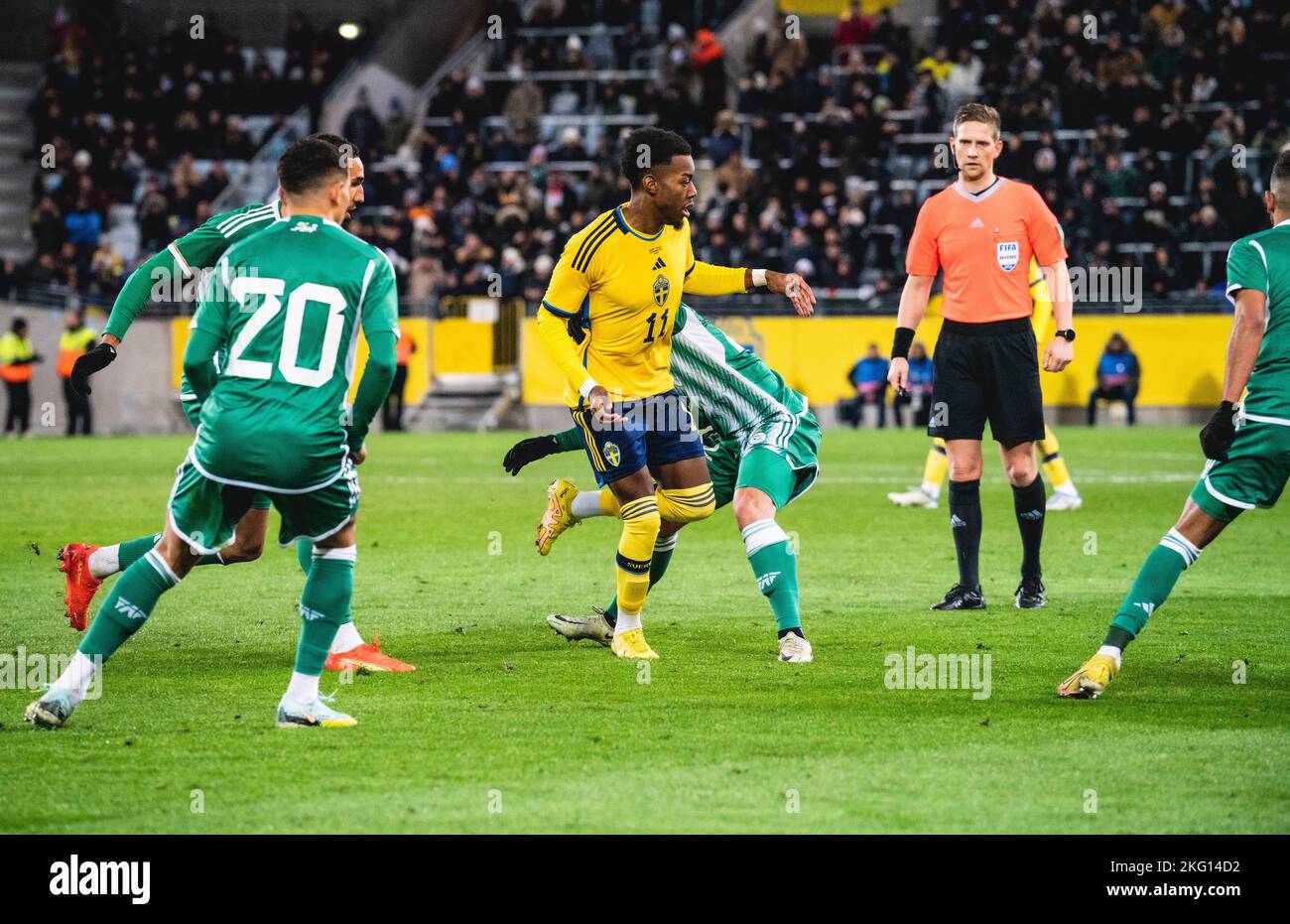 Malmoe, Sweden. 19th, November 2022. Anthony Elanga (11) of Sweden seen ...