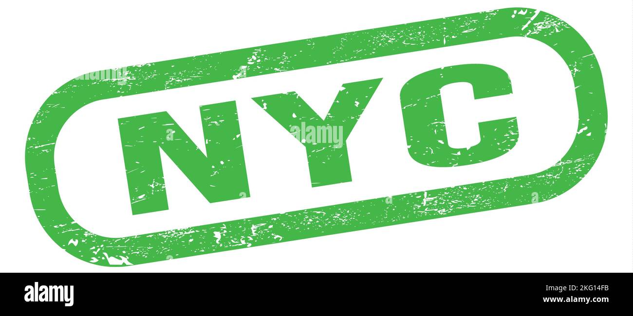 NYC, text written on green rectangle stamp sign Stock Photo - Alamy