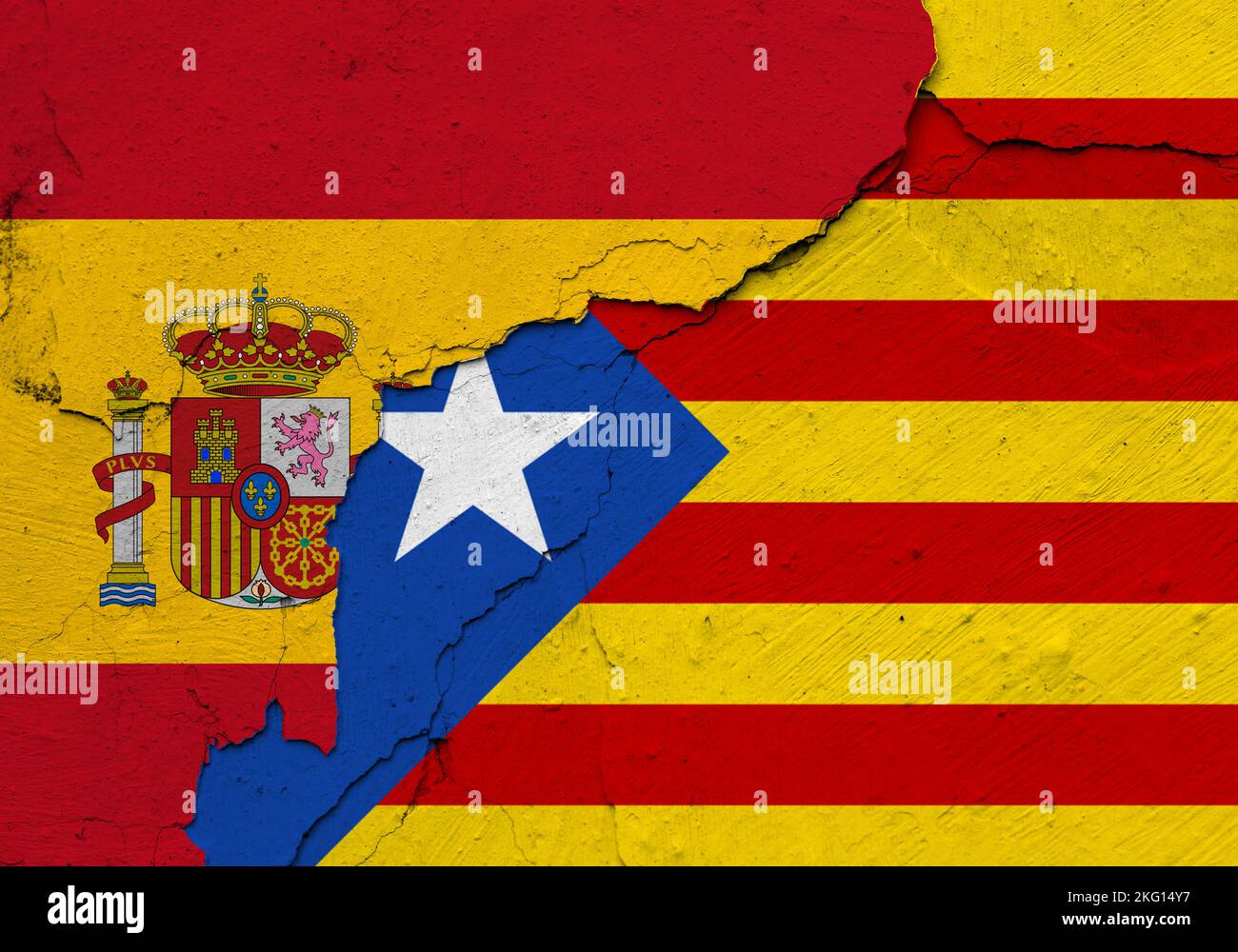 Spain and Catalonia flags. International relations Stock Photo - Alamy