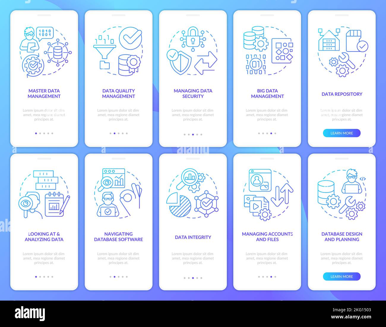Info optimization process blue gradient onboarding mobile app screen set Stock Vector Image ...
