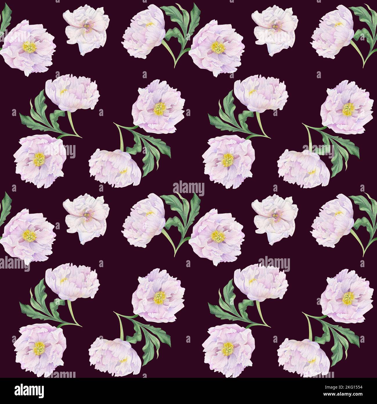 Watercolor seamless pattern with hand drawn delicate pink peony flowers ...