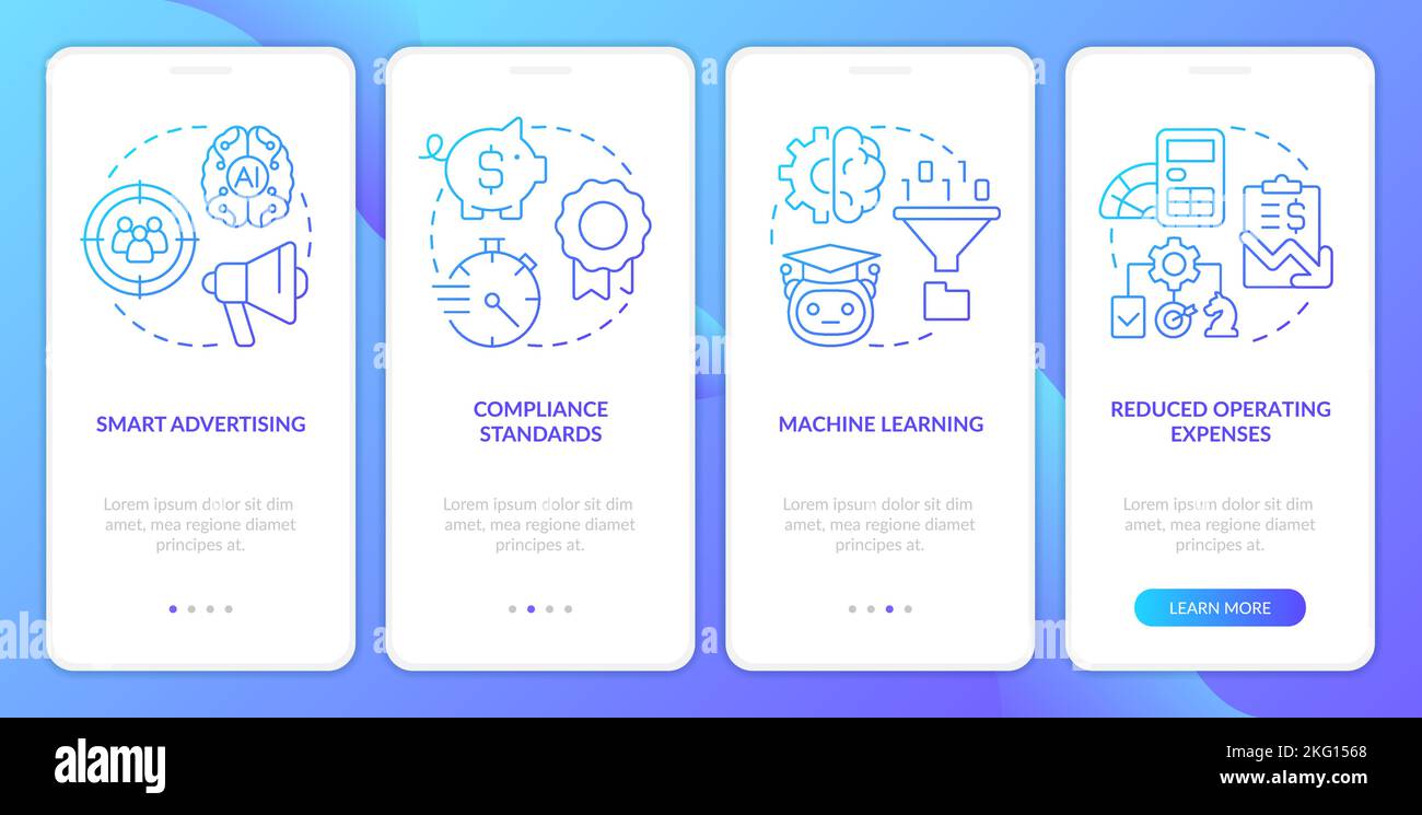 Pros of information regulations blue gradient onboarding mobile app ...