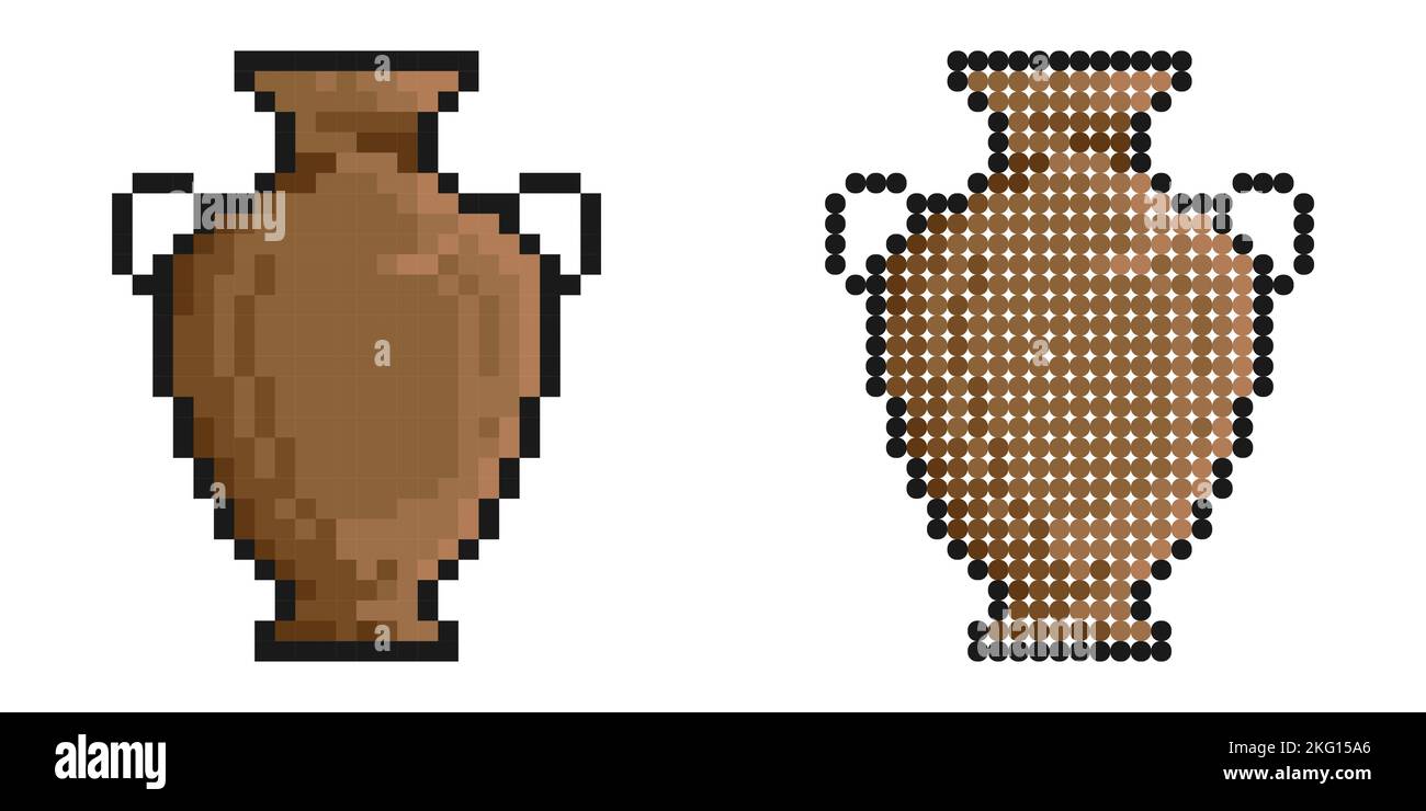 Pixel icon. Greek clay jug with ornament elements, antique pottery made ...
