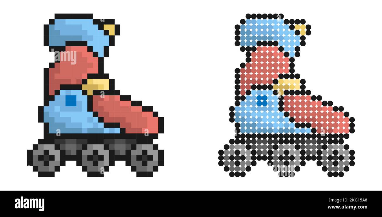 Pixel icon. Roller skates on wheels, extreme sports and entertainment ...