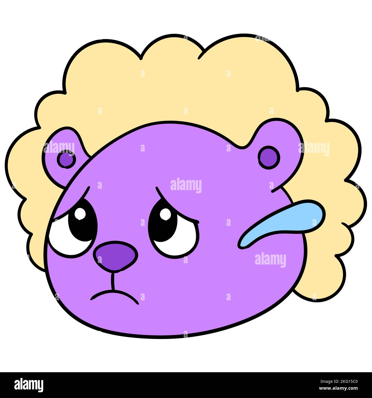 A bear cub head doodle icon with a sad face on white background Stock ...
