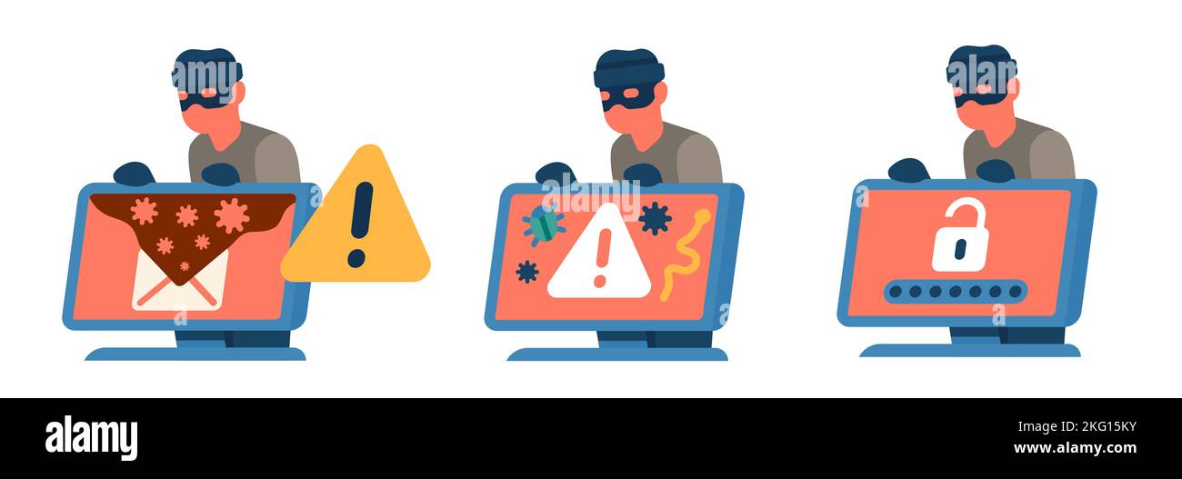 Computer Virus Detection Icons Account Password Phishing Laptop Software Hacking Data Theft