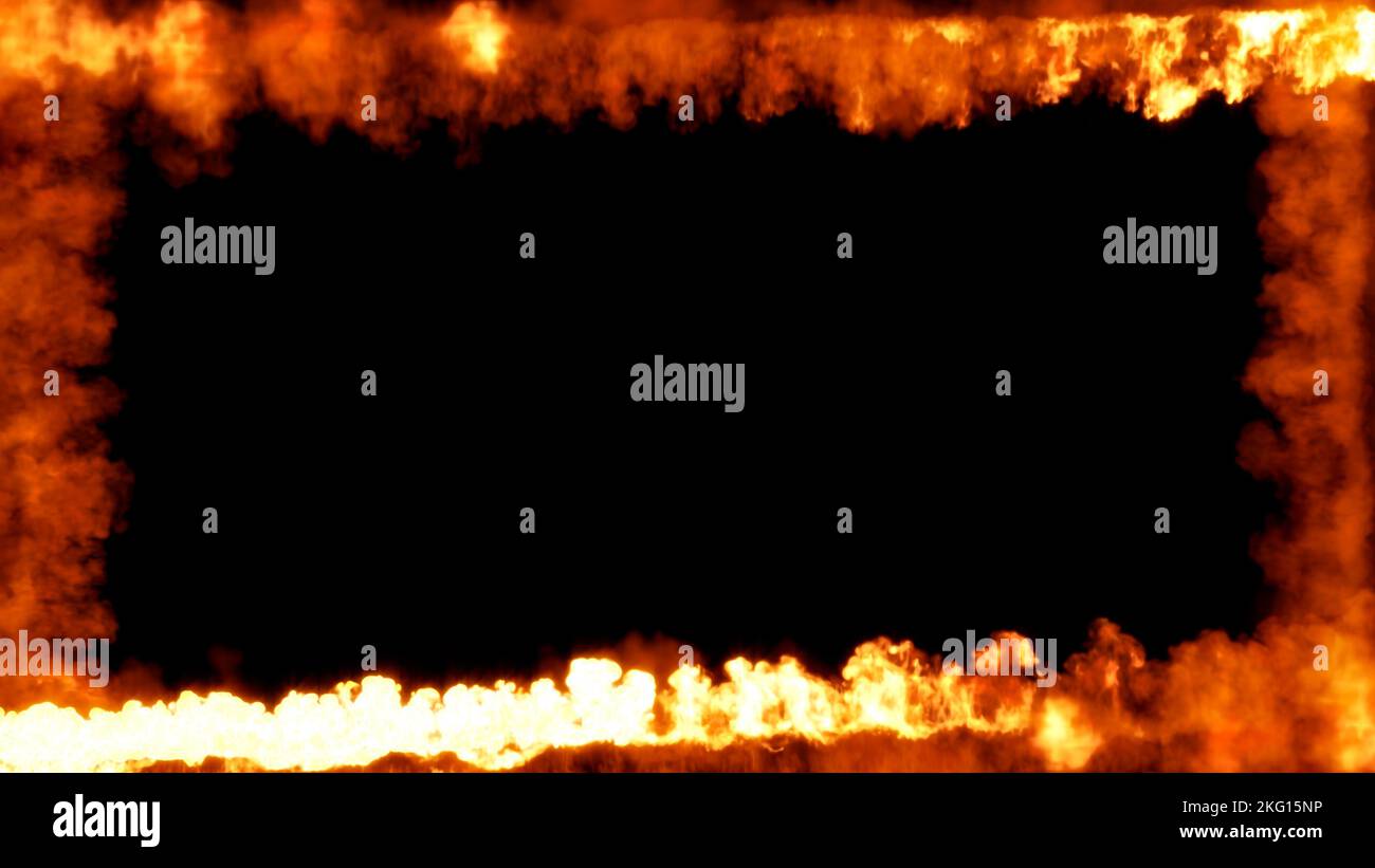 Square burning content frame of blazing fire trails, isolated - object ...