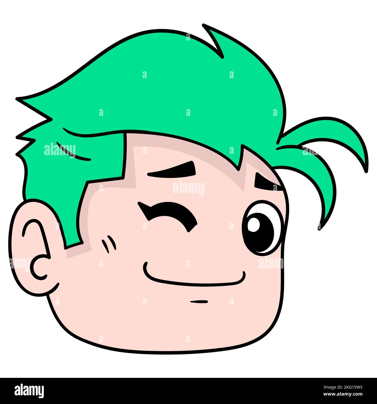 A vector illustration of a winking green-haired boy cartoon character ...