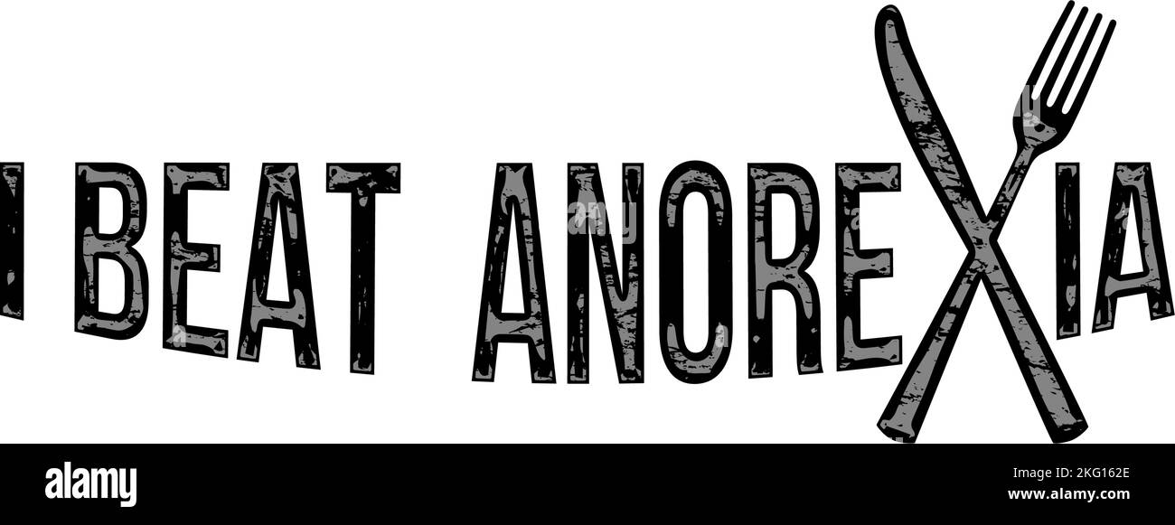 I Beat Anorexia: Ironic Slogan with Fork and Knife on White Background ...