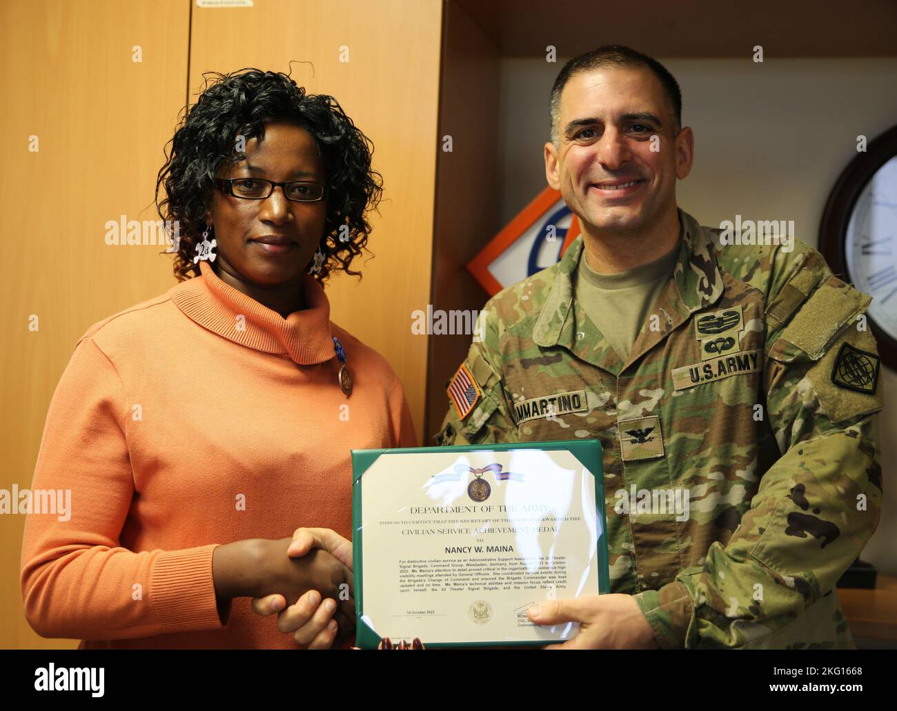 Nancy Maina, 2d Theater Signal Brigade Executive Assistant, received ...