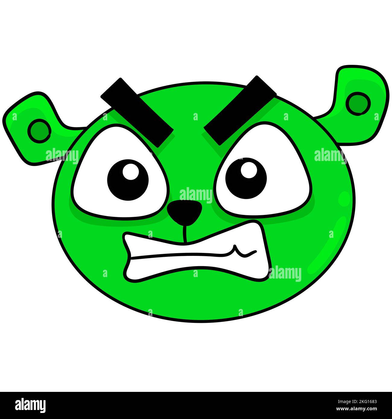 The head of a green faced bear held back a grumpy rage, doodle icon ...