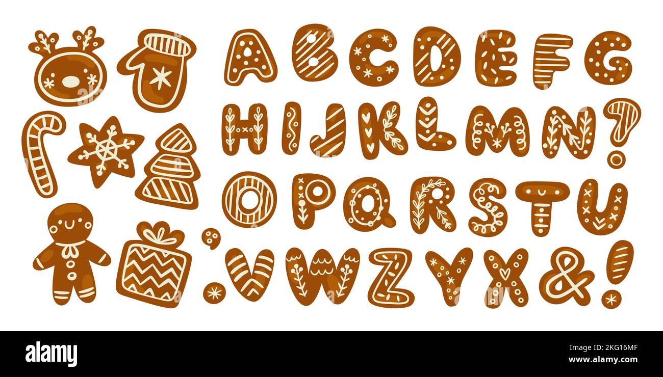 Gingerbread alphabet. Sugar Christmas biscuits. Ginger cookies with ...
