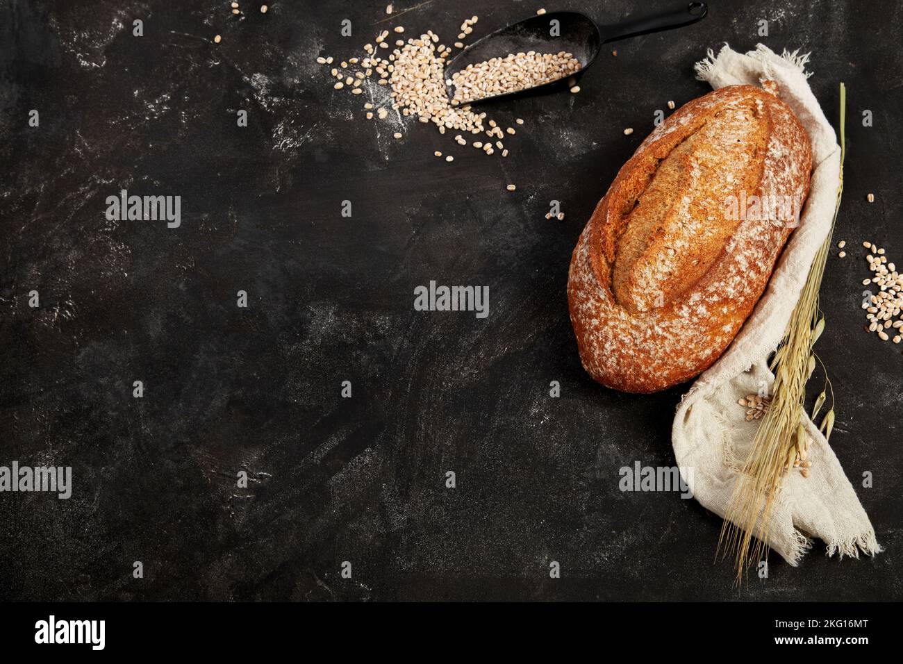 Bread assortment on dark background. Fresh homemade pastry. Top view ...