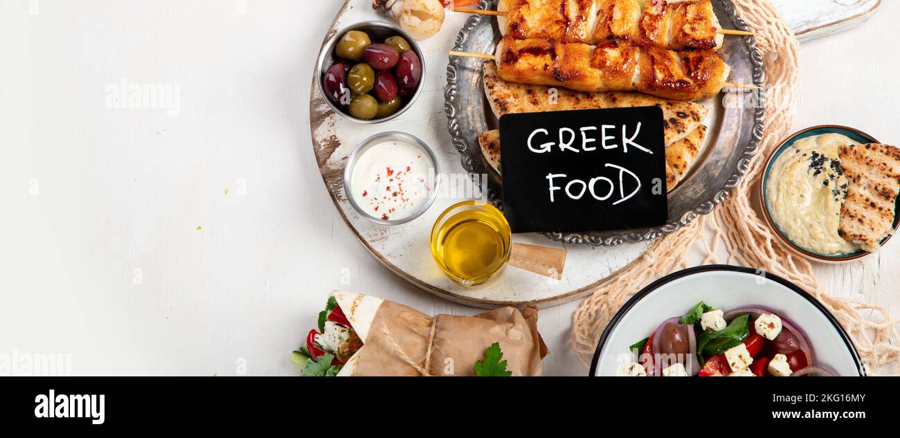 Greek cuisine dishes on neutral background. Traditional food concept ...